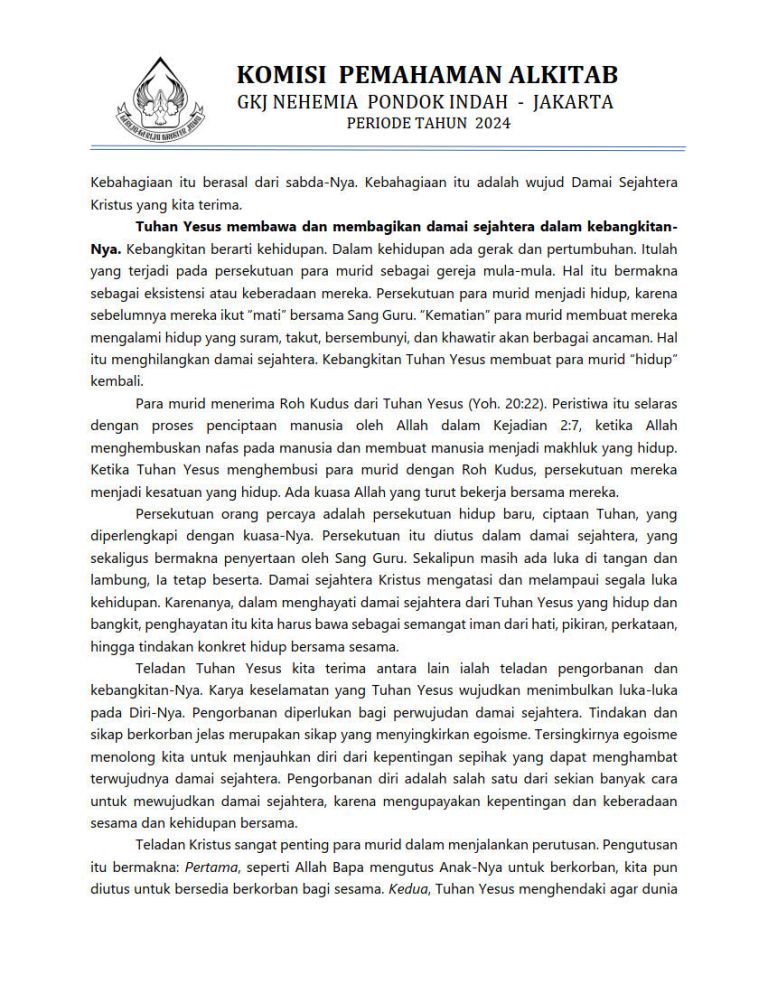 Bahan Pemahaman Alkitab (PA) - GKJ Nehemia Pondok Indah